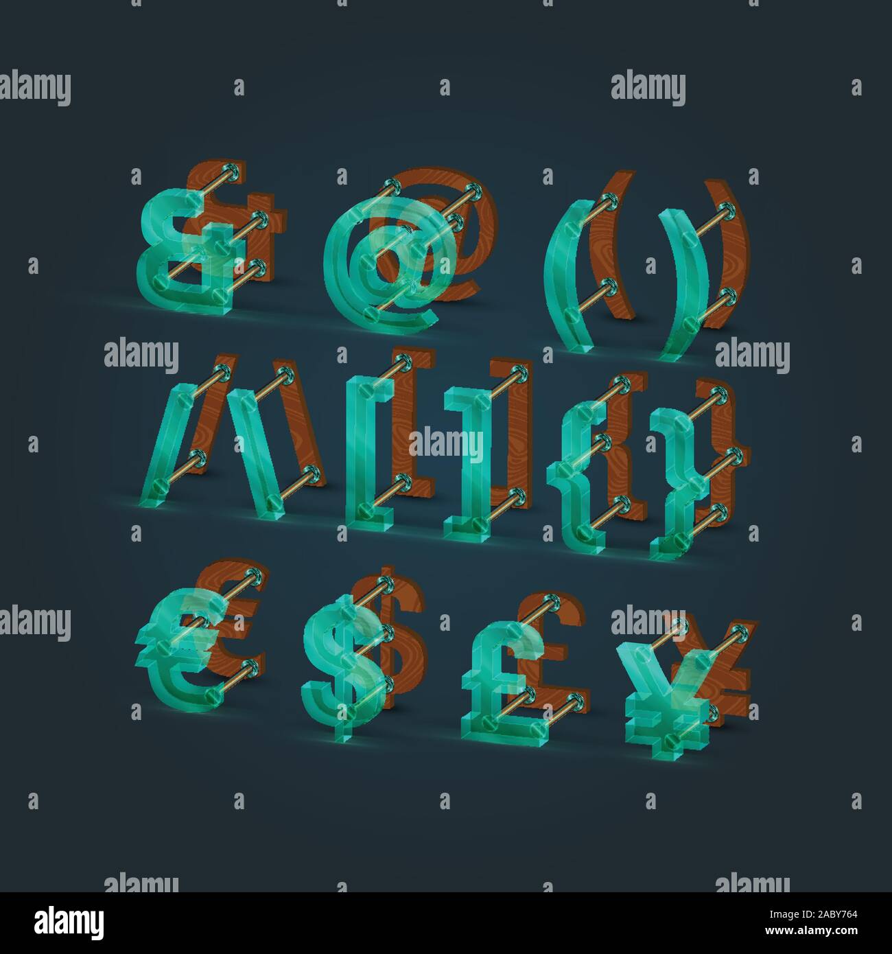Realistic glass and wood font set, vector illustration Stock Vector ...