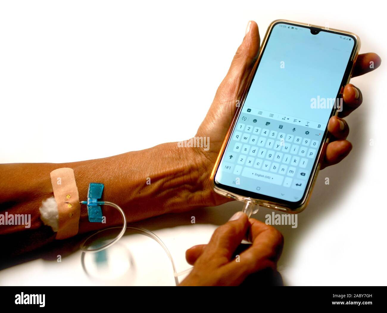 Smartphone dropping medicine. A dropper in a man hand Stock Photo - Alamy