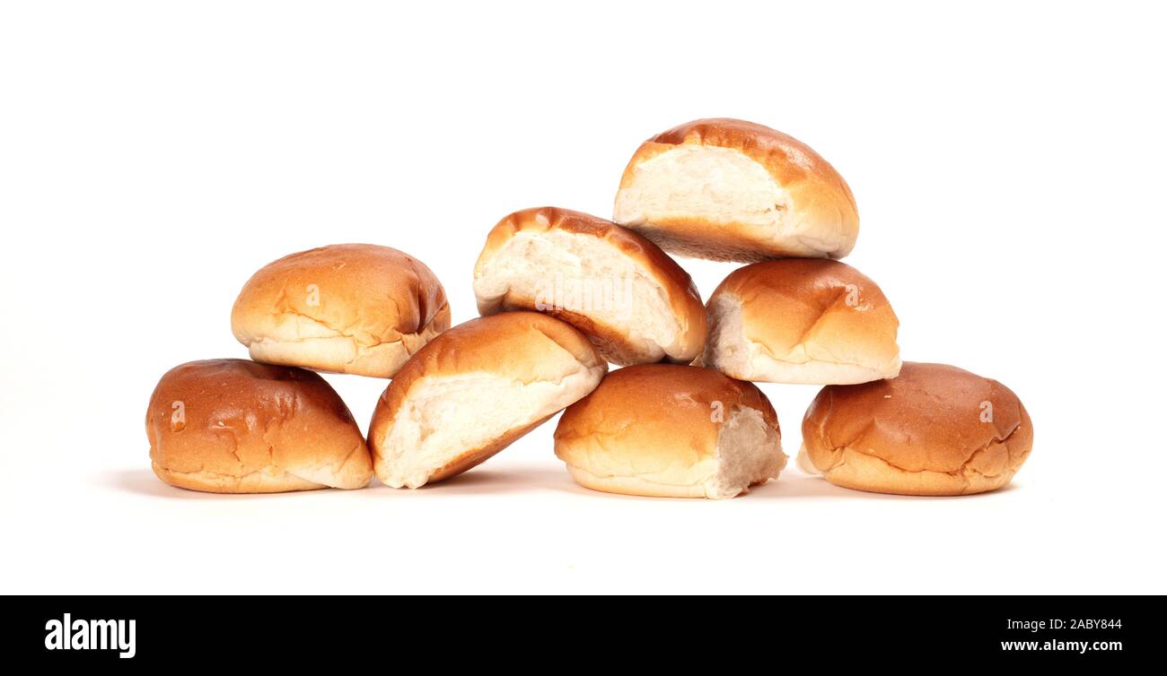 View of group small round bread, isolated on white Stock Photo - Alamy