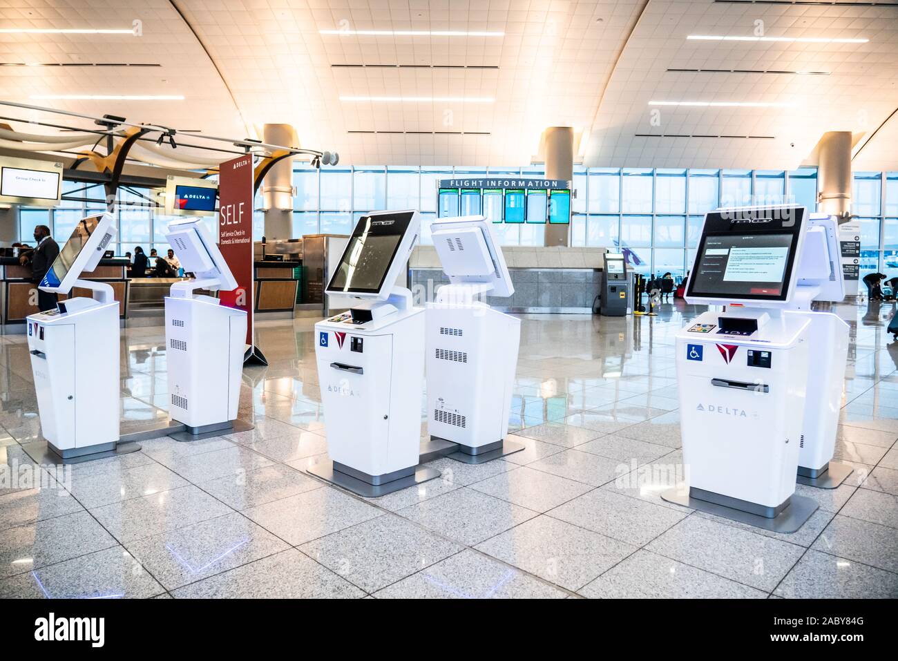 Delta Airlines self-service check-in kiosks at the International ...