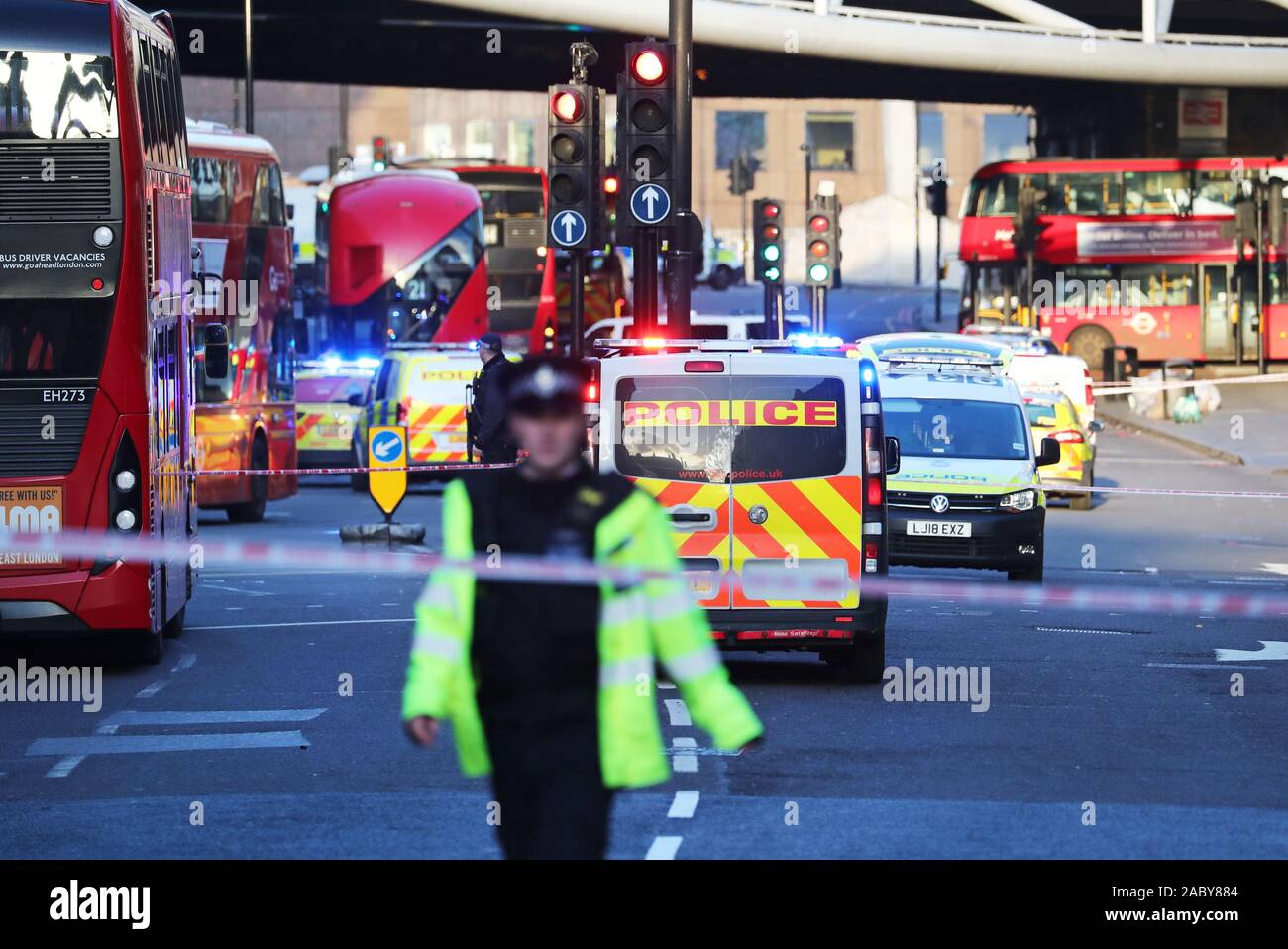 Police and emergency services at the scene of an incident on London ...