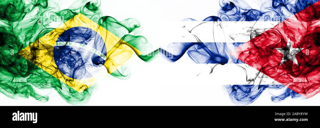 Brazil, Brazilian vs Cuba, Cuban smoky mystic flags placed side by side ...