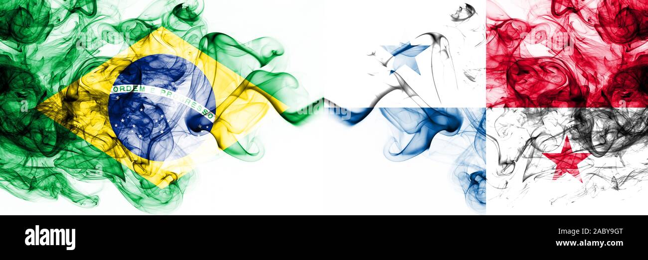 Brazil, Brazilian vs Panama smoky mystic flags placed side by side ...