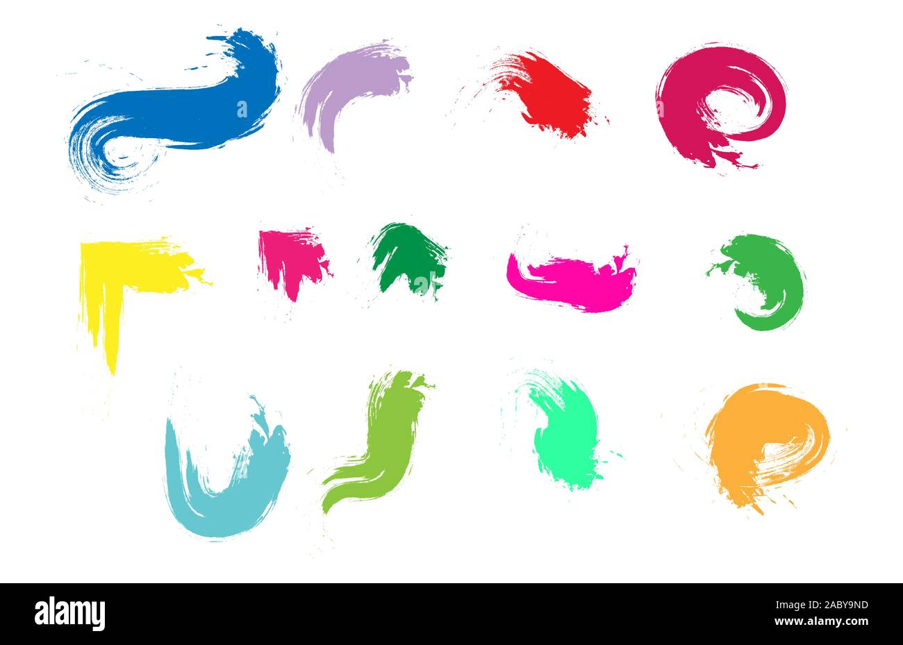 set of brush strokes with colored paint. Isolated on white background ...