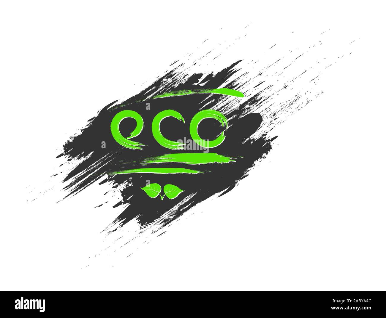 word ECO is written with a brush on black paint strokes with green ...