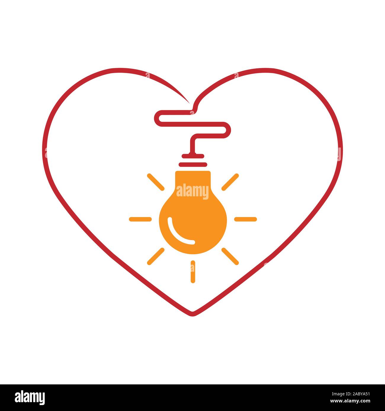 concept of creative inspiration. Light bulb connected to the heart ...