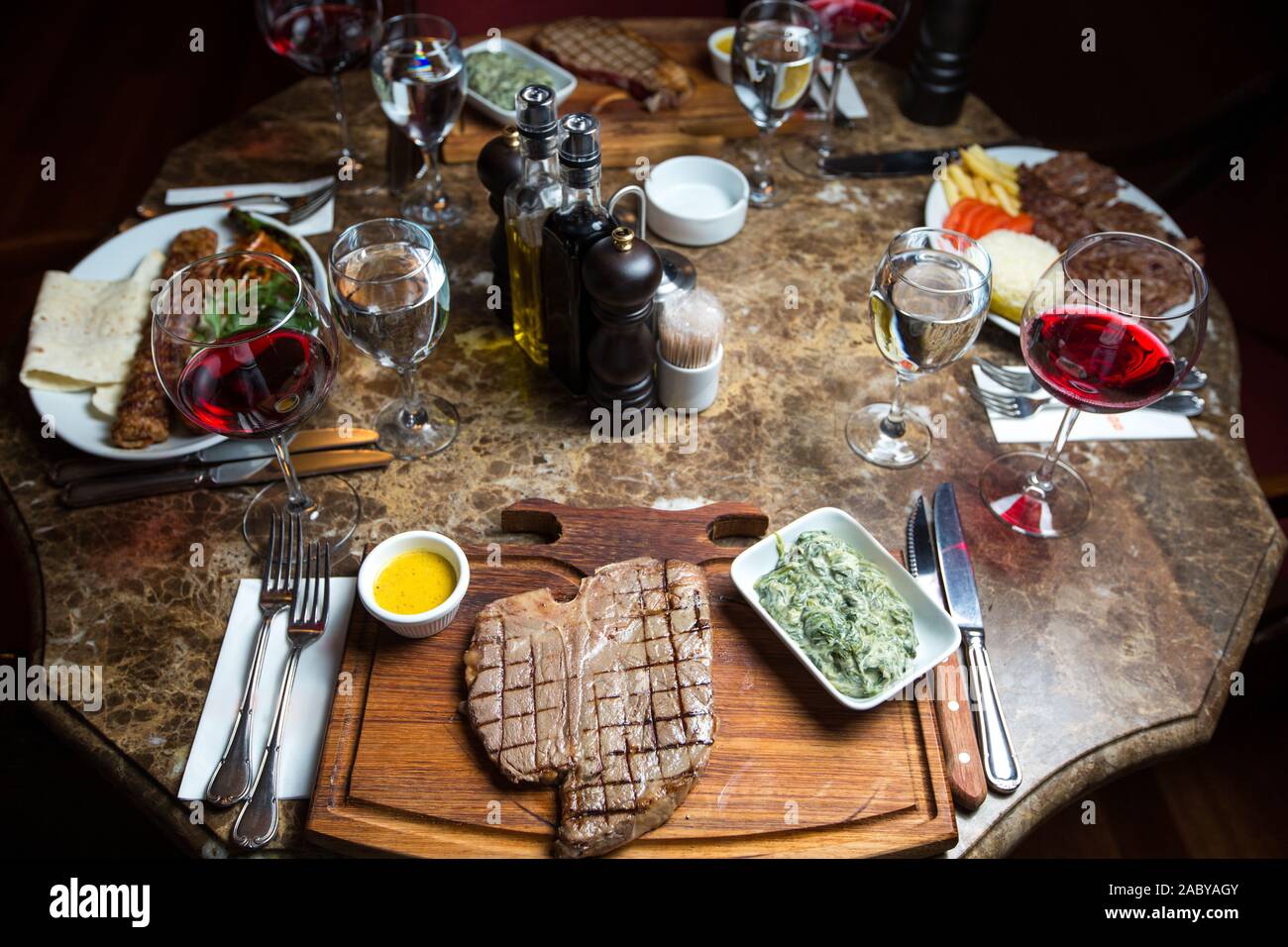 top view of dinner setup at the steak house Stock Photo - Alamy