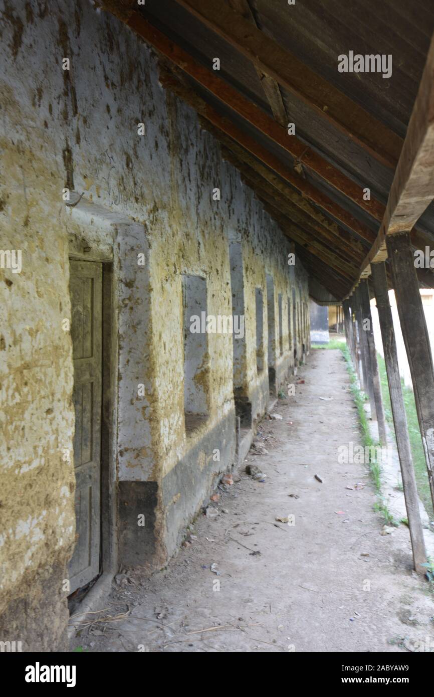 Old mud house hostel veranda of the Birsingha Bhagabati Vidyalaya ...