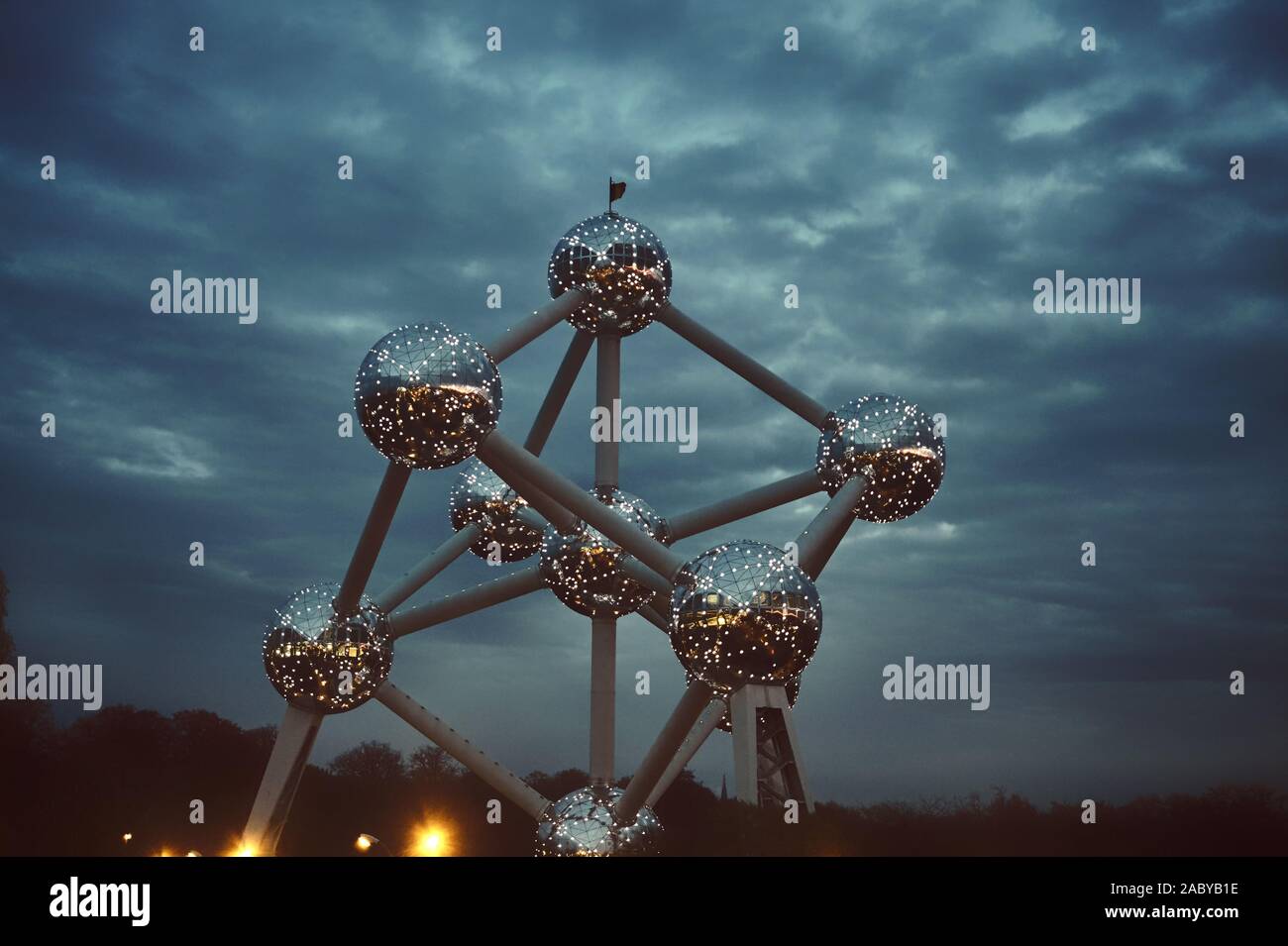 Atomium - modern structure at sunset in Brussels - Belgium NOV 2019 ...