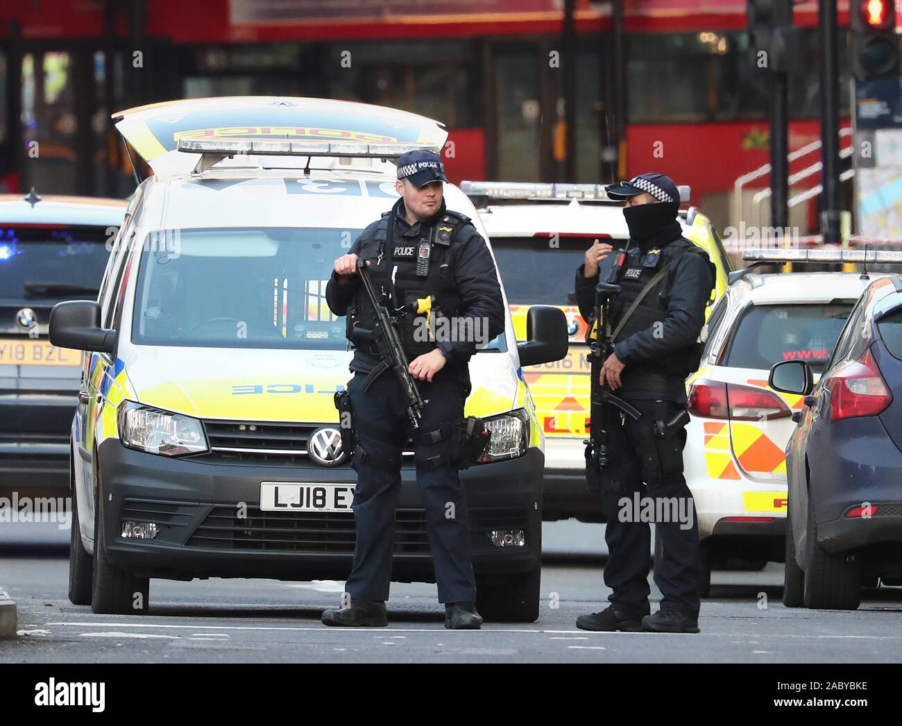 Police at the scene of an incident on London Bridge in central London ...