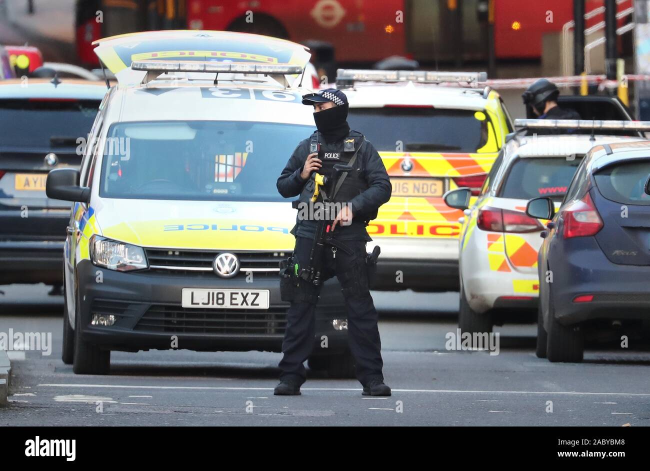 Police at the scene of an incident on London Bridge in central London ...