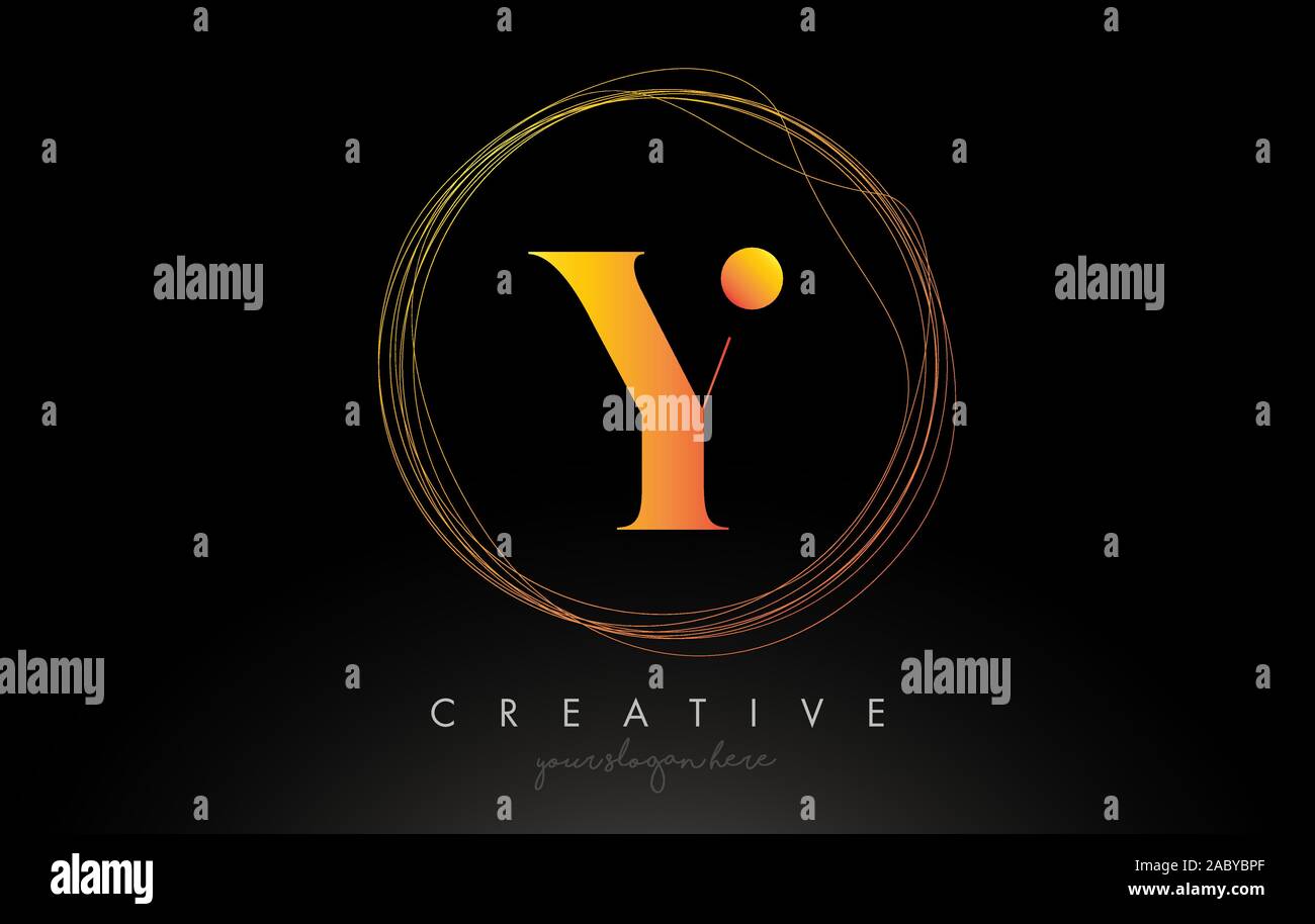 Gold Artistic Y Letter Logo Design With Creative Circular Wire Frame ...