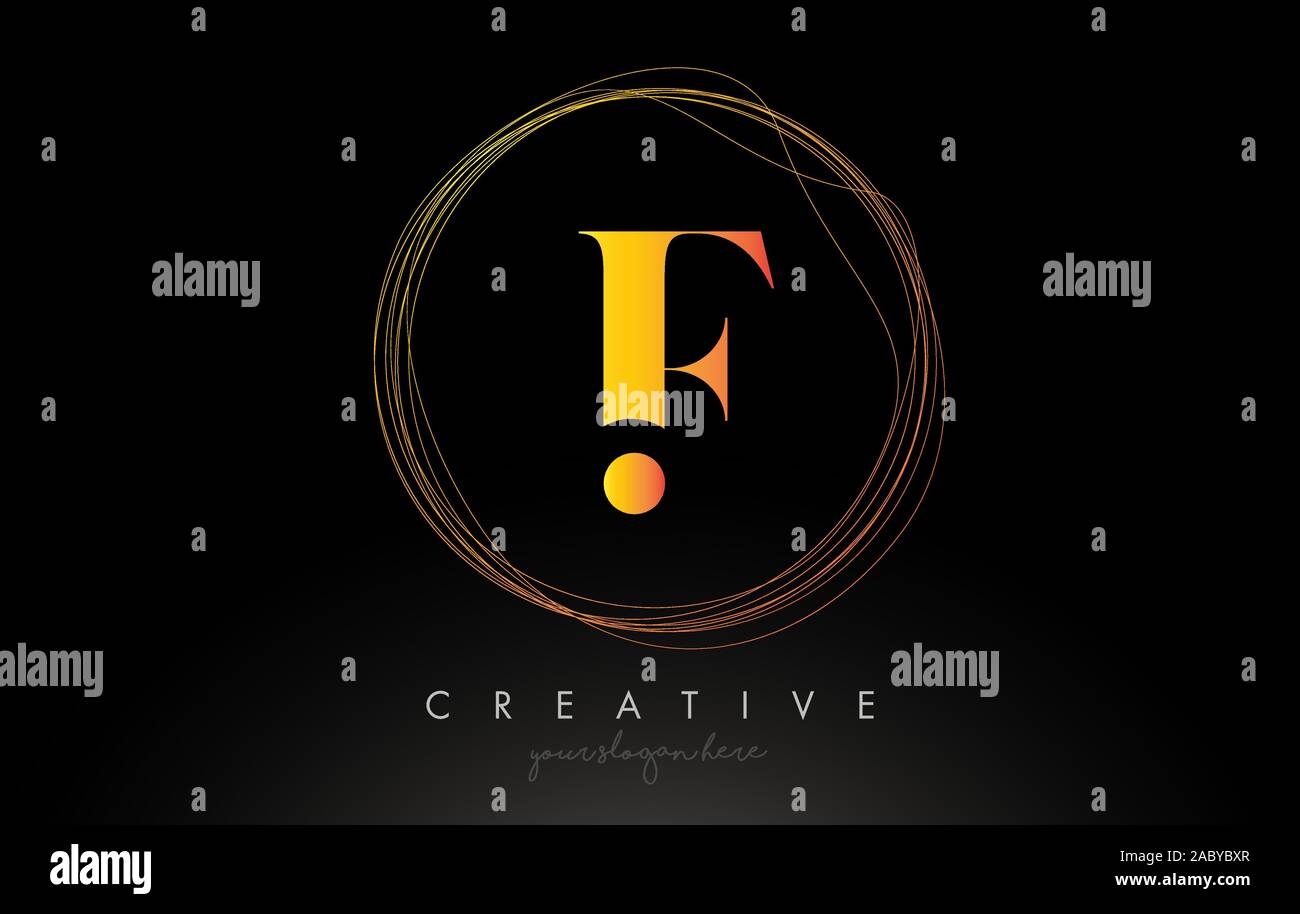 Gold Artistic F Letter Logo Design With Creative Circular Wire Frame ...