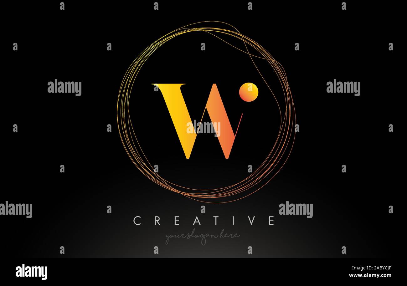 Gold Artistic W Letter Logo Design With Creative Circular Wire Frame ...
