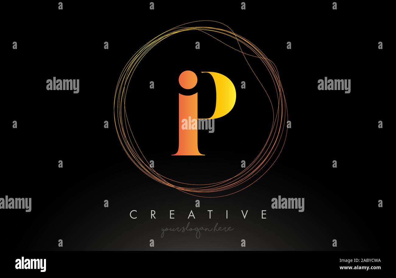 Gold Artistic P Letter Logo Design With Creative Circular Wire Frame ...