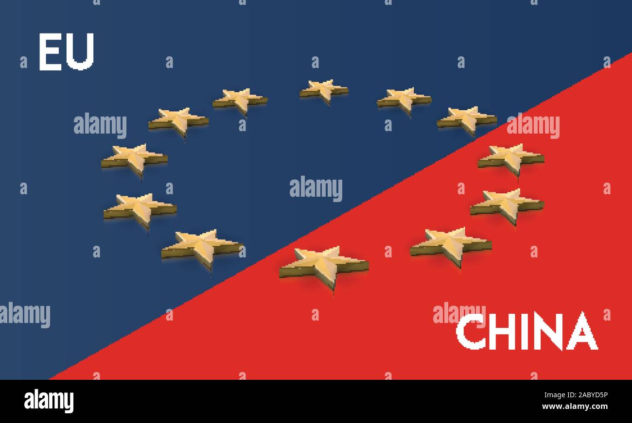 European Union and China flag merged into one, vector Stock Vector ...