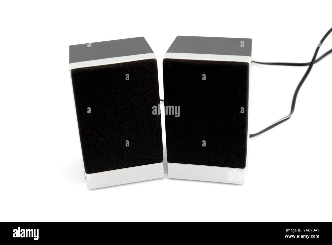 Two loudspeakers boxes isolated on white background Stock Photo - Alamy