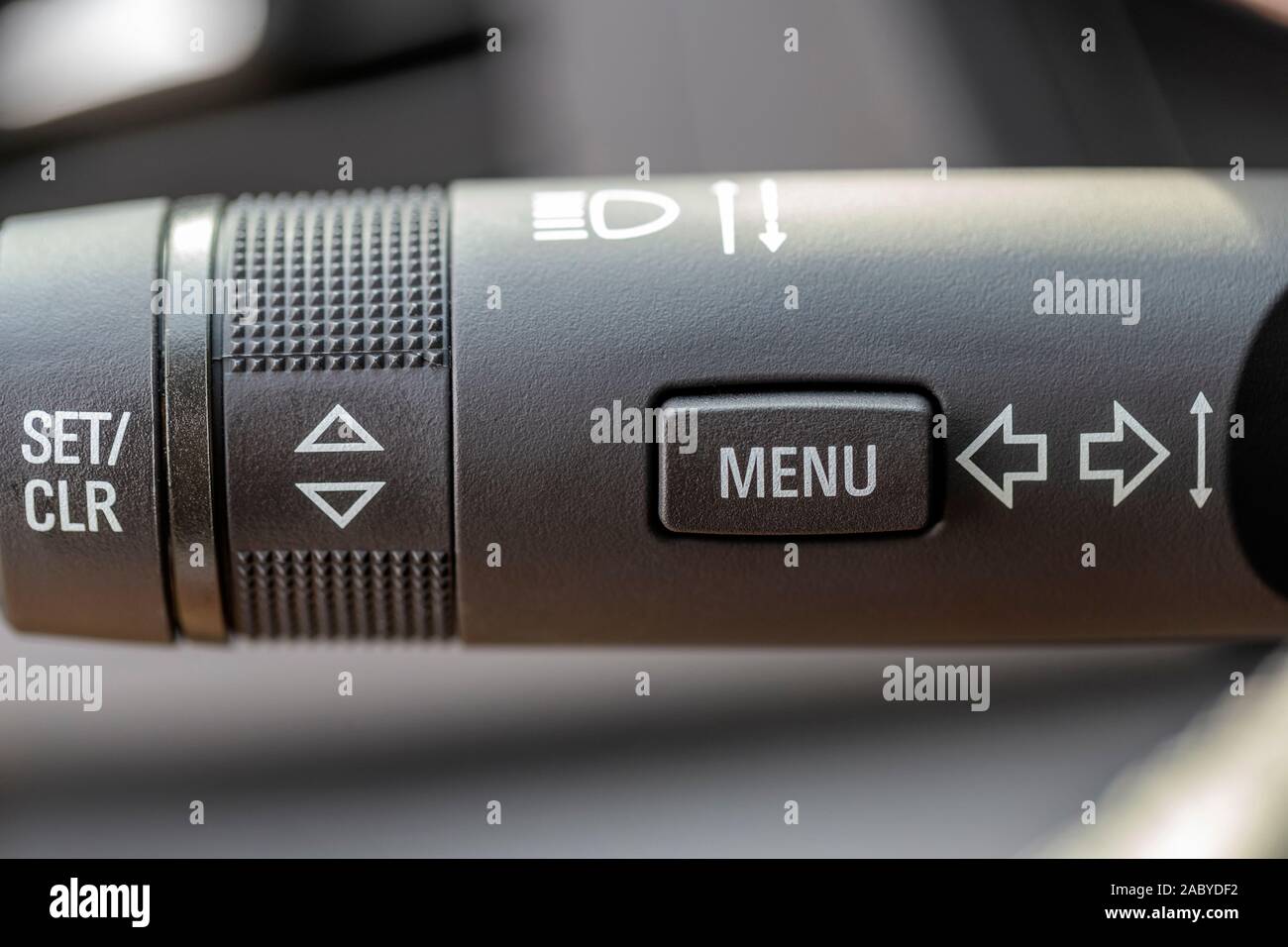 Detail of turning signal with headlight controller in modern car Stock ...