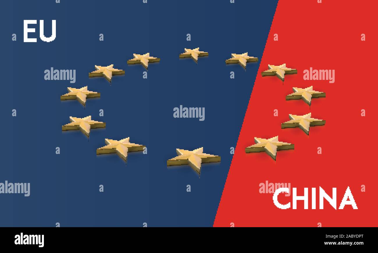 European Union and China flag merged into one, vector Stock Vector ...