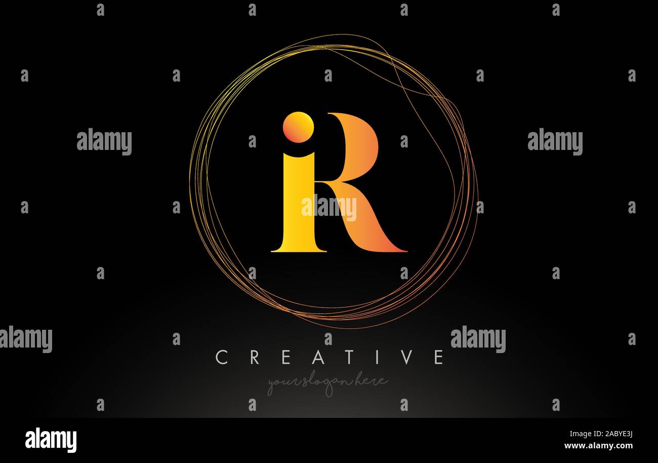 Gold Artistic R Letter Logo Design With Creative Circular Wire Frame ...