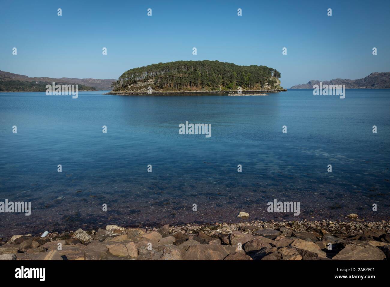 Shieldaig Island, looks majestic in beautiful Spring sunshine and blue ...