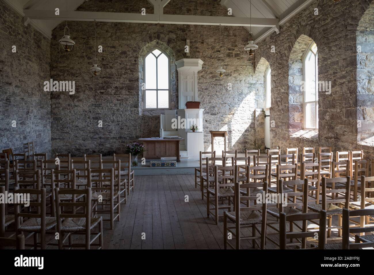 The simple interior of Clachan church Applecross. The church dates from ...
