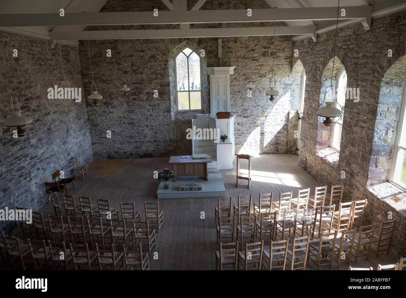 The simple interior of Clachan church Applecross. The church dates from ...
