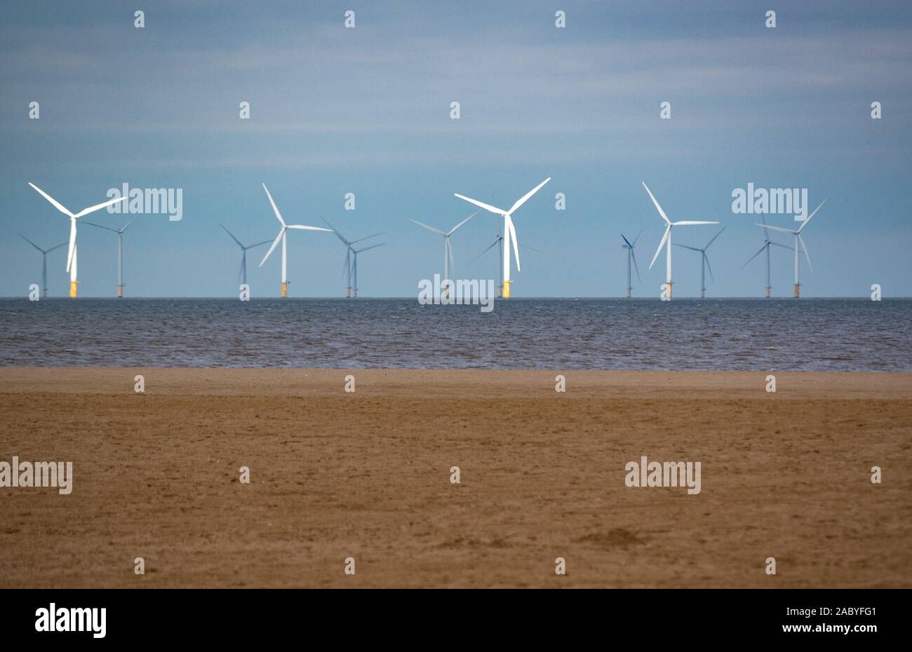 Off shore wind farms viewed from the East Coast holiday town of ...