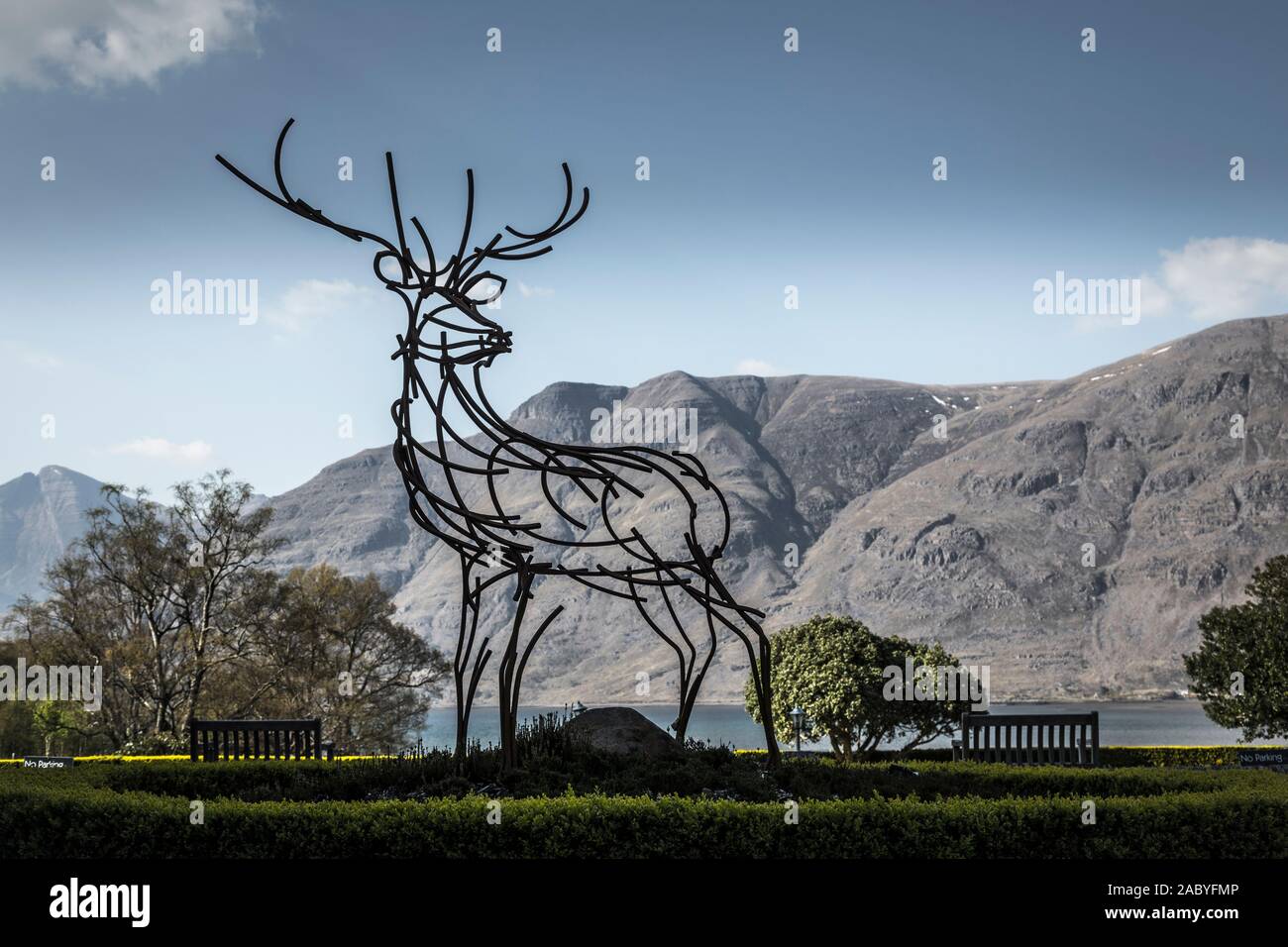 Steel skeletal sculpture of a large deer stag by Andrew Kay stands ...
