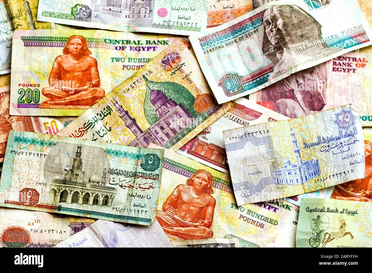 Big pile of colorful Egyptian pounds banknote Stock Photo - Alamy