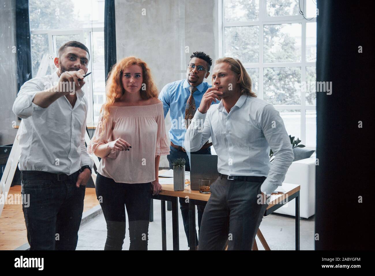 Managers and employees team meeting hi-res stock photography and images ...