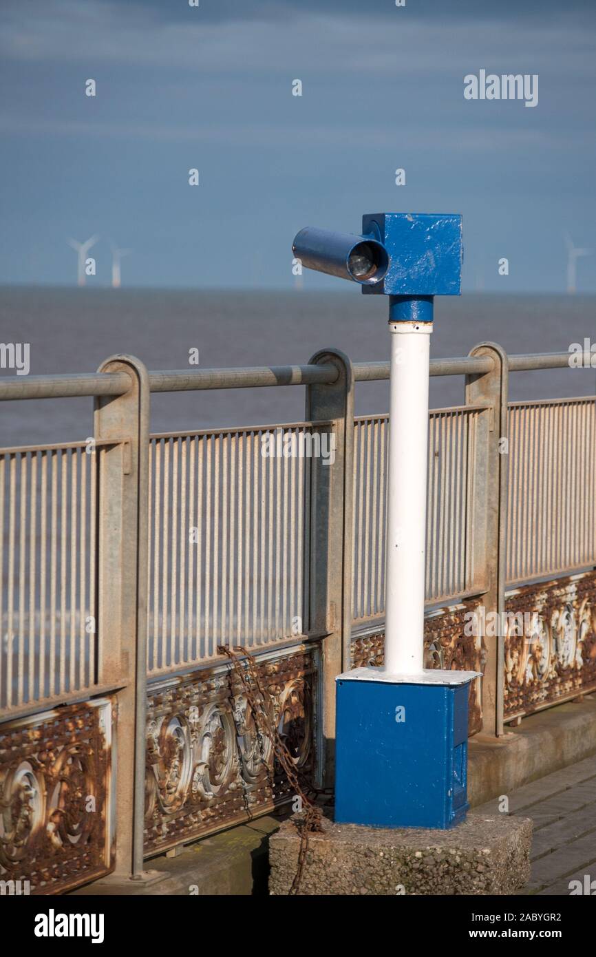 Seaside coin operated telescope looking out to sea at Skegness ...