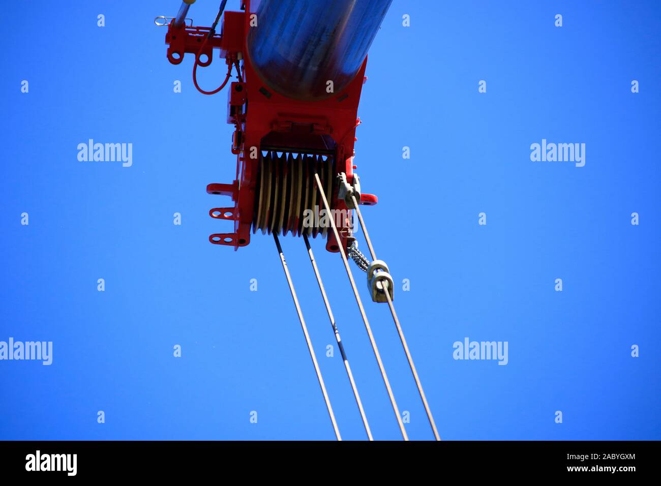 Pulley on a construction crane photographed from the ground Stock Photo ...
