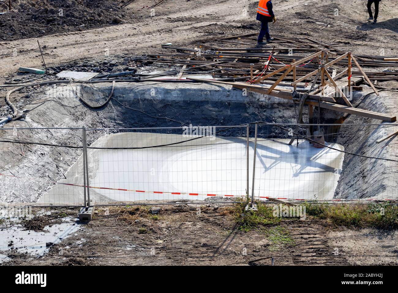 Temporary concrete washout at construction site. Construction washout ...