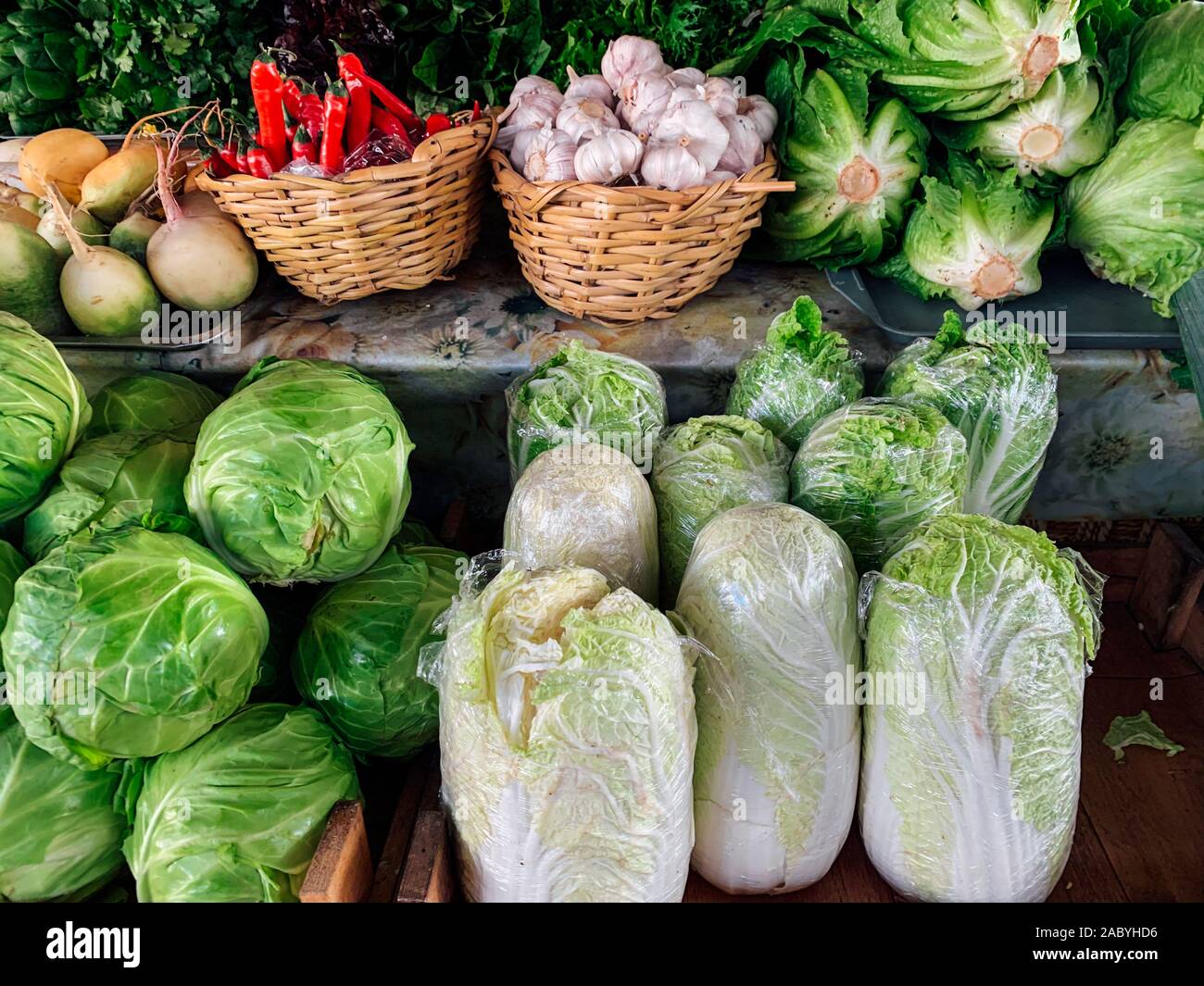 mix vegetables cabbage pepper garlic for food as background Stock Photo ...
