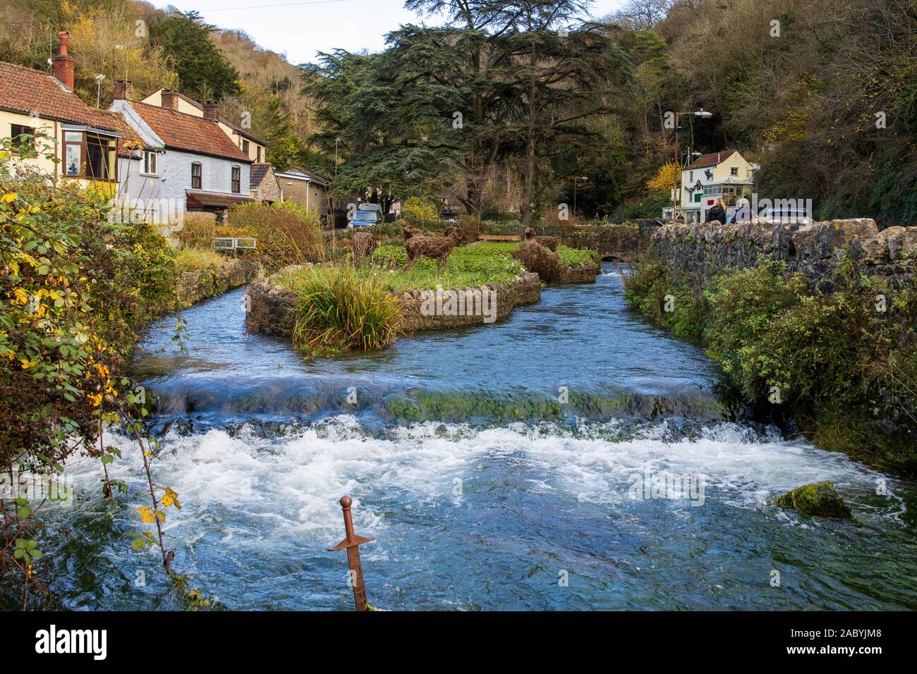 The Cheddar Yeo, A river flowing through the centre of the village of ...