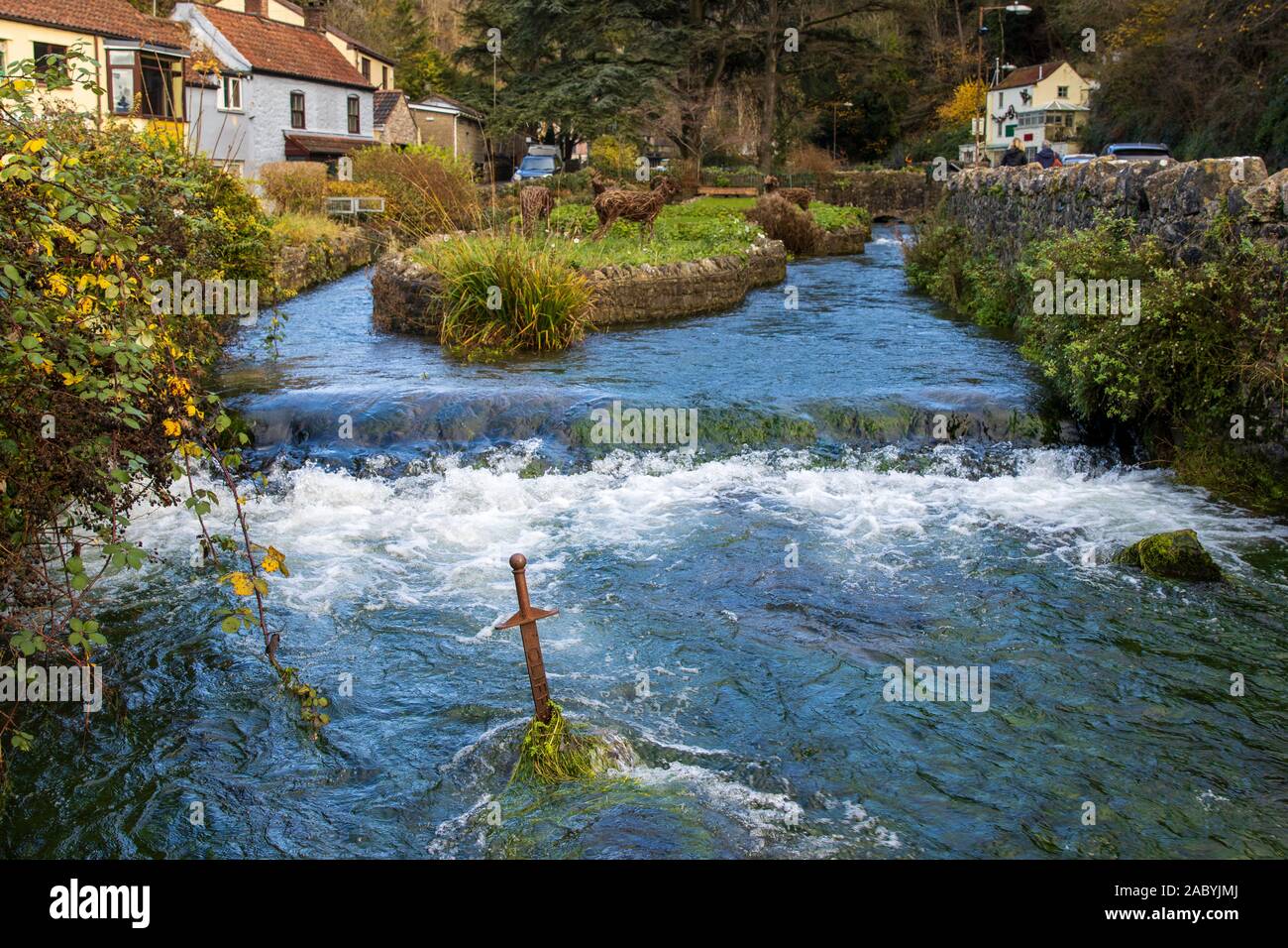 The Cheddar Yeo, A river flowing through the centre of the village of ...