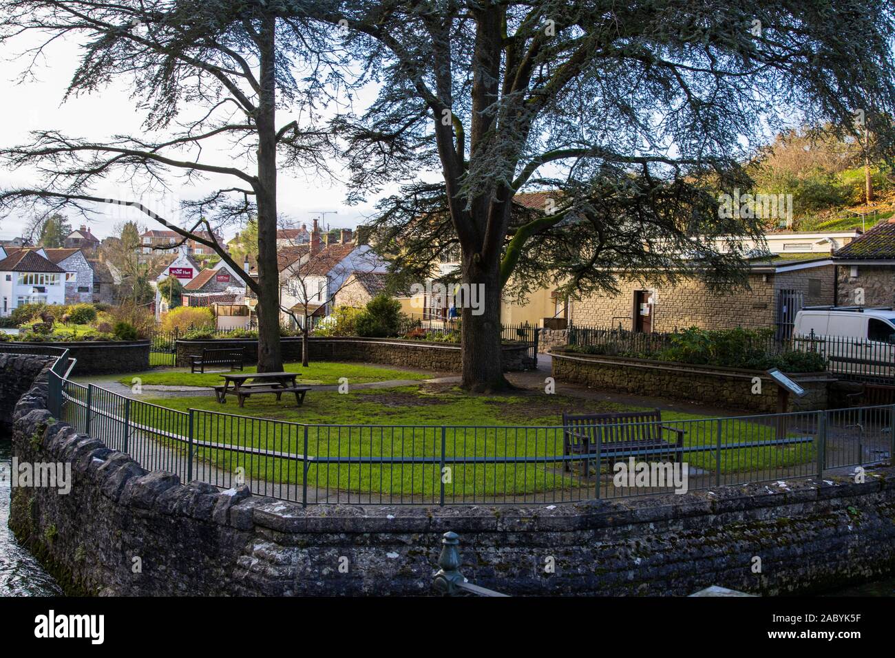 Rest Area, with wooden tables and benches alongside The Cheddar Yeo ...