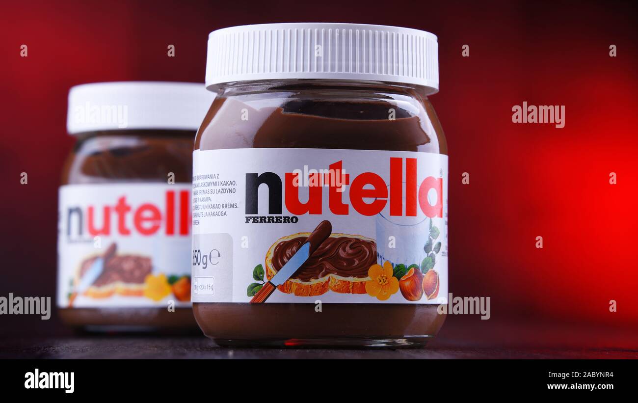 POZNAN, POL - JAN 25, 2019: Jars of Nutella, a widely popular brand ...