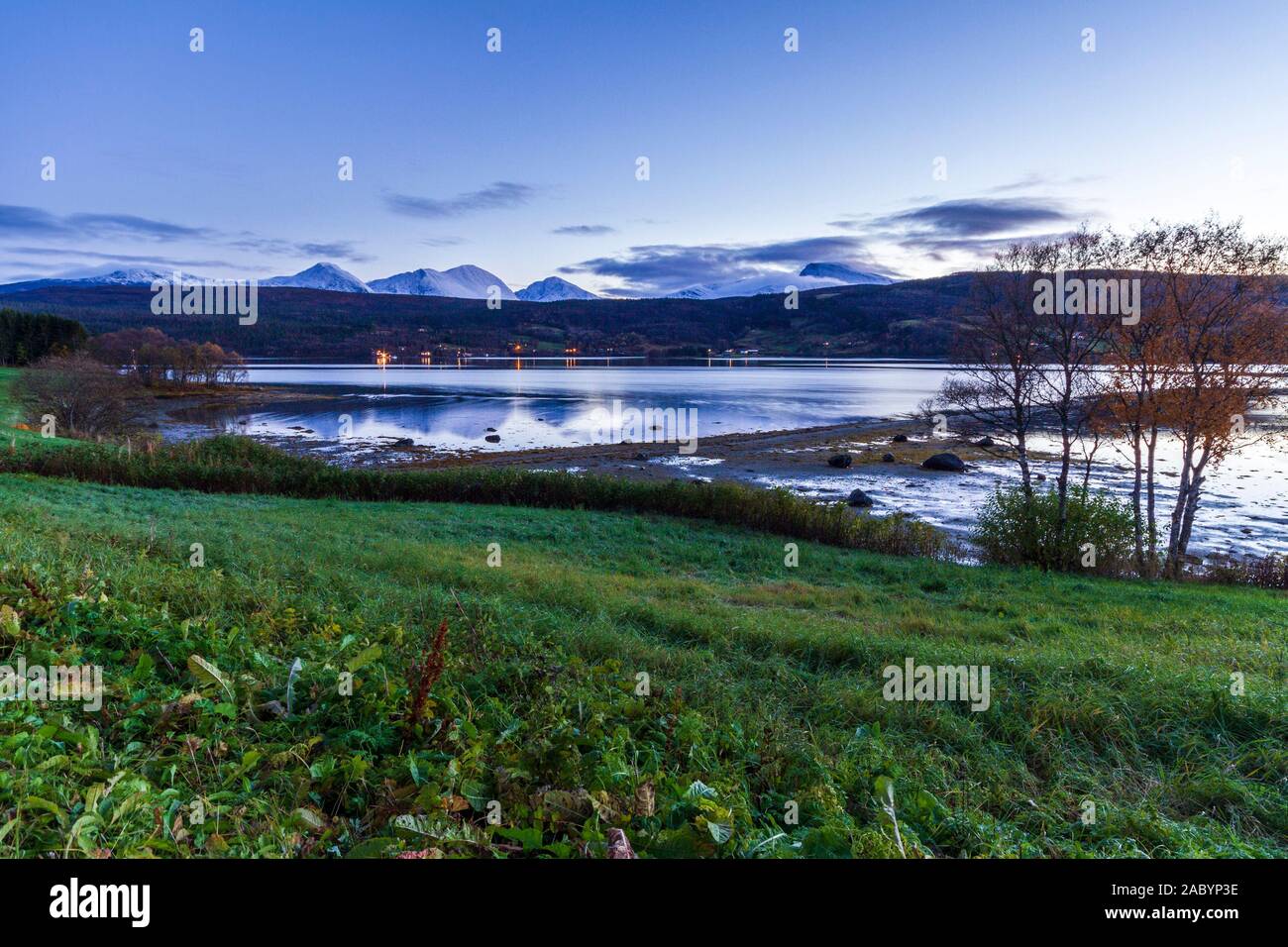 Norwegian fjord landscape view somewhere between Tromso and Narvik ...