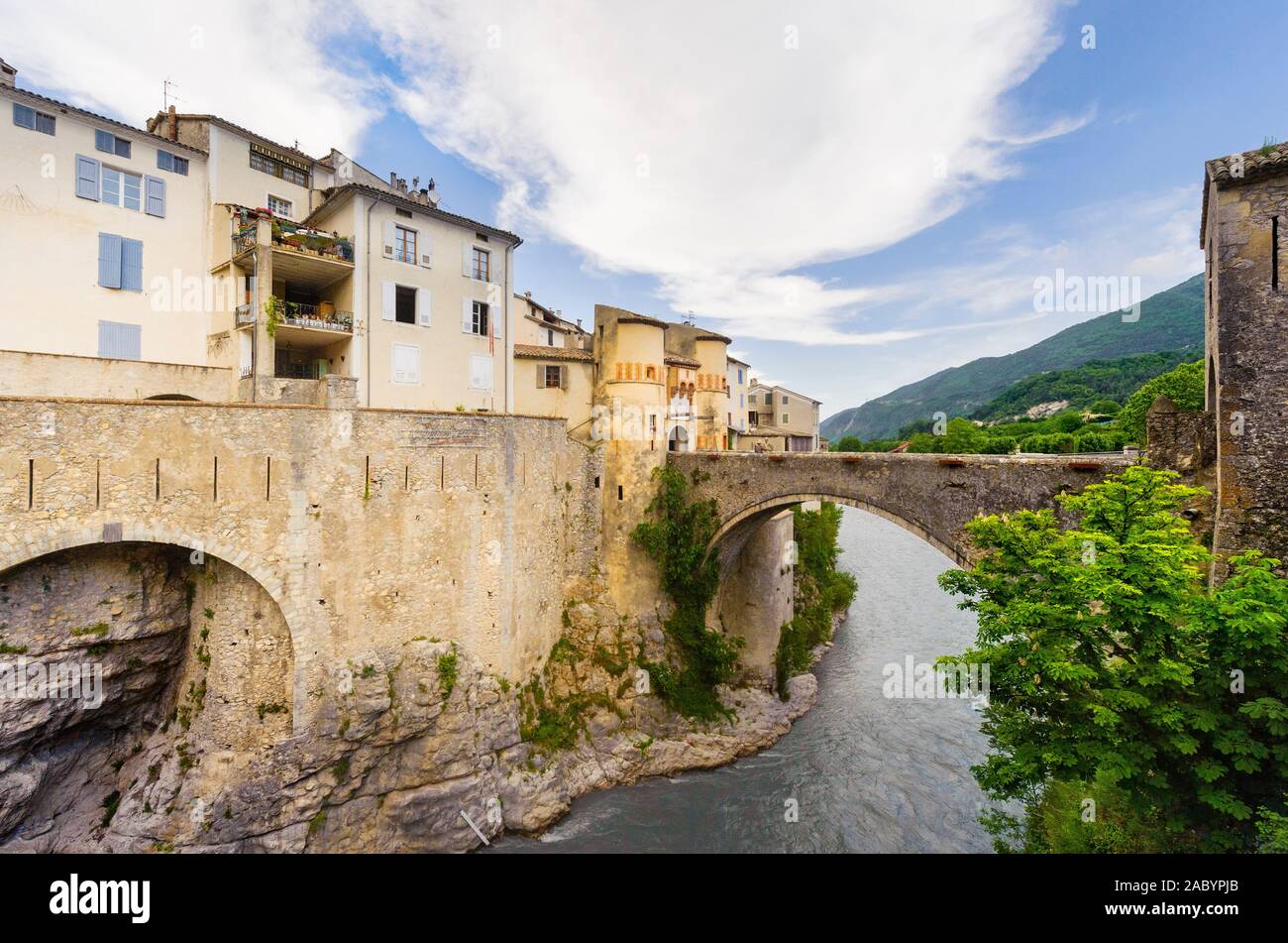 In the Alpes-de-Haute-Provence the medieval walled town of Entrevaux ...