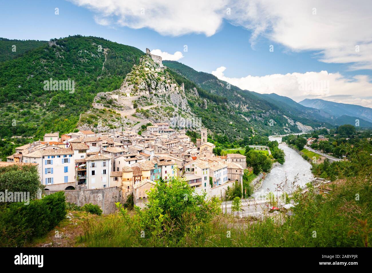 In the Alpes-de-Haute-Provence the medieval walled town of Entrevaux ...