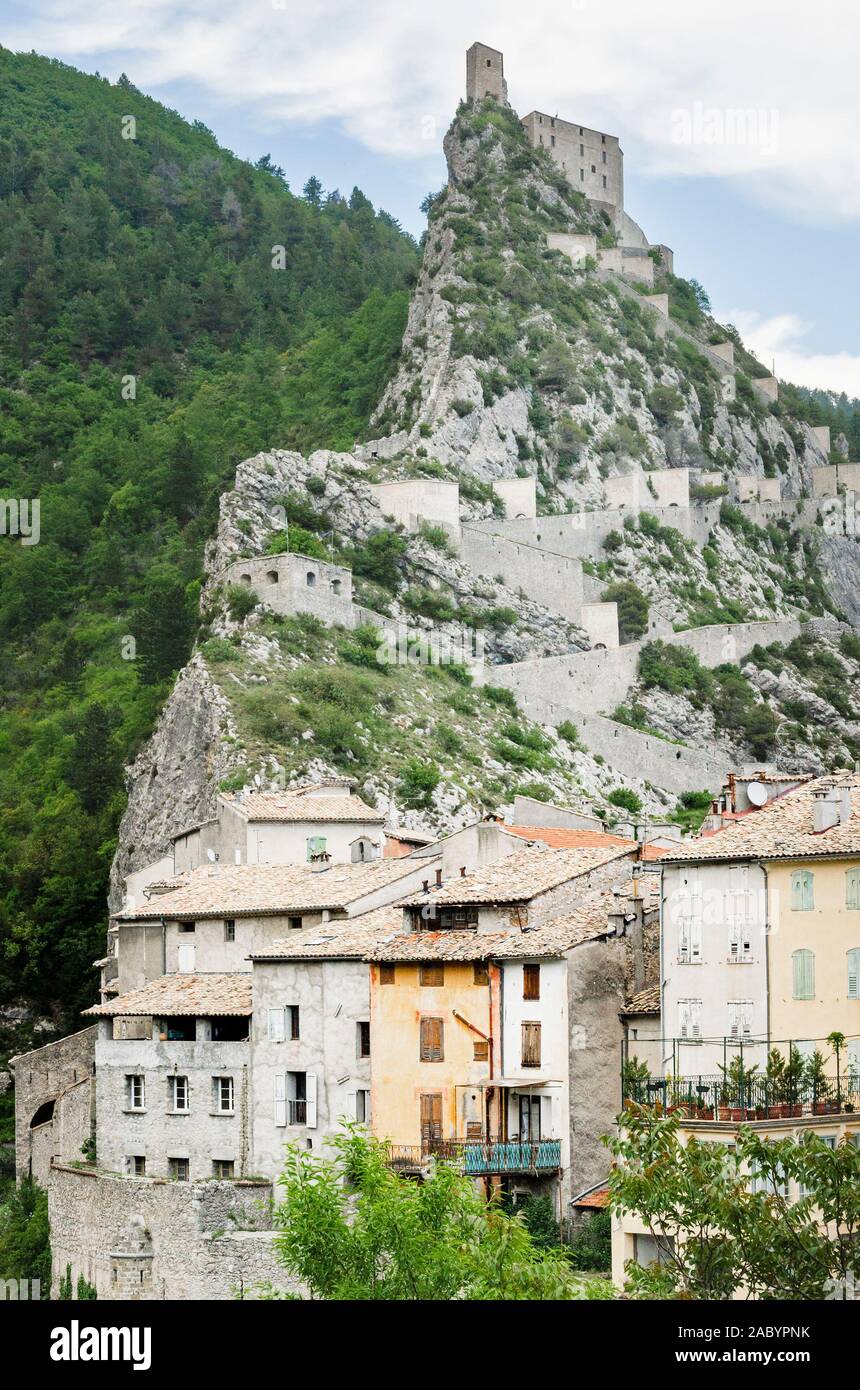 In the Alpes-de-Haute-Provence the medieval walled town of Entrevaux ...