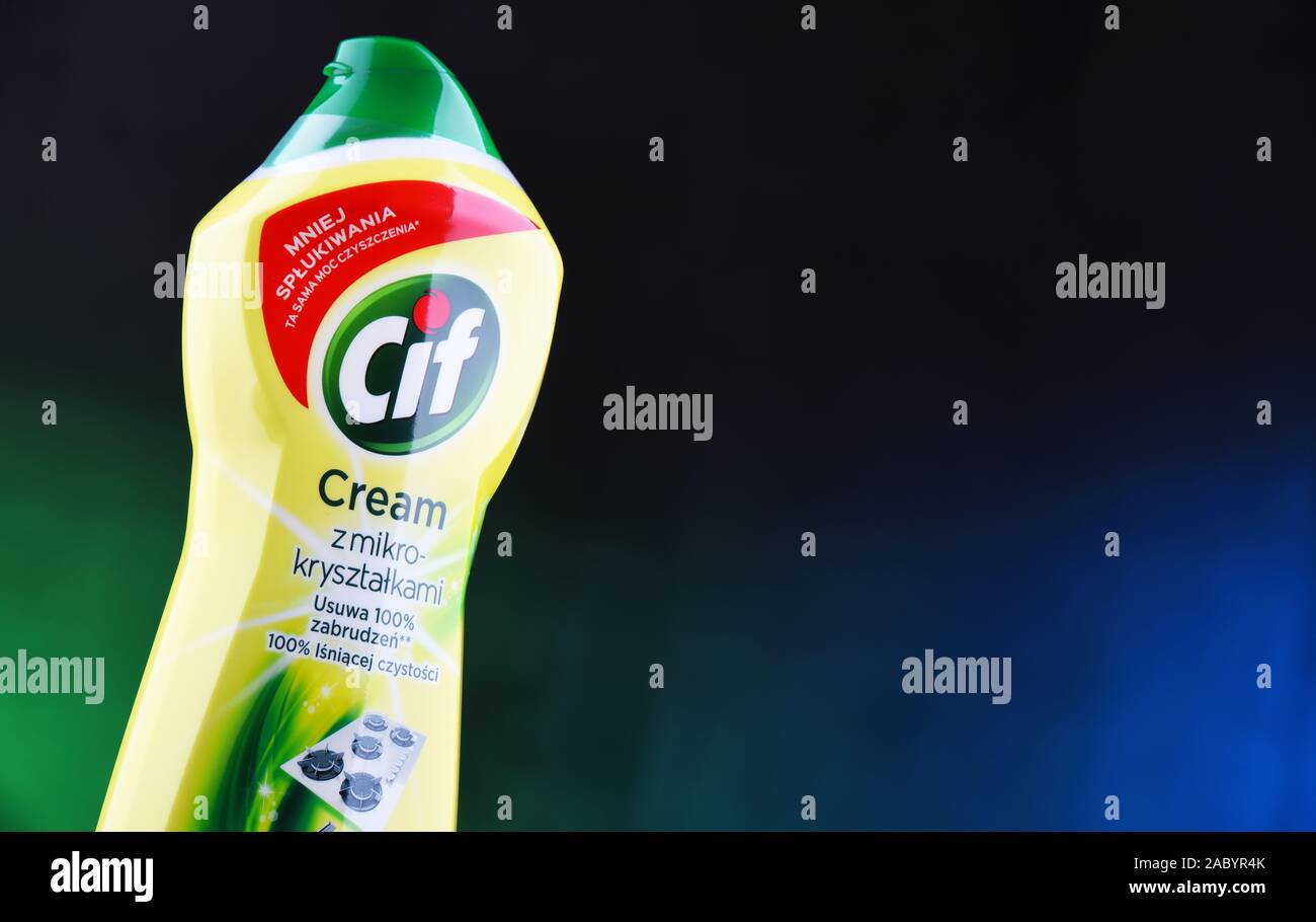 POZNAN, POL - MAR 15, 2019: Plastic bottle of Cif, brand of household ...