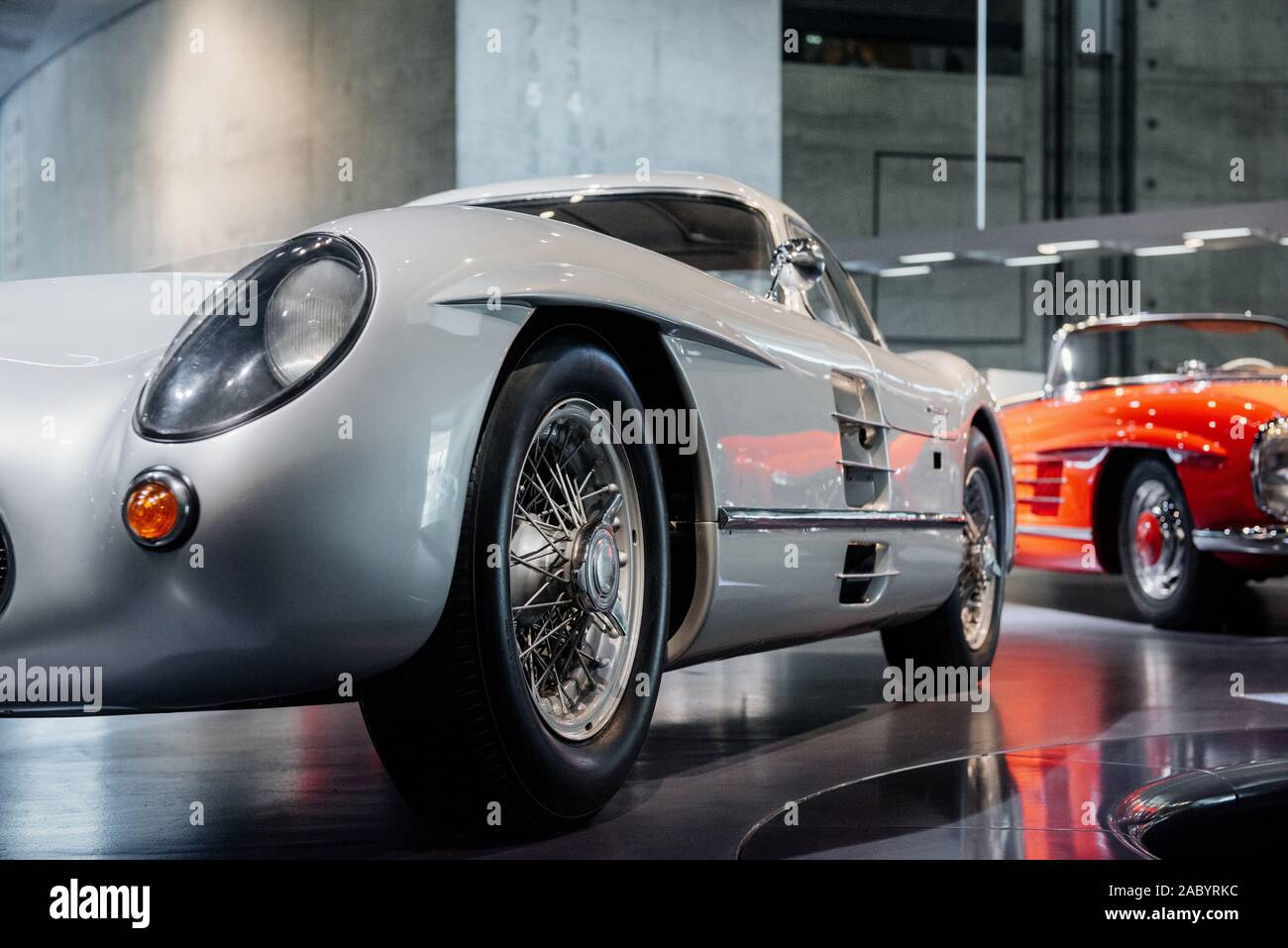 The bottom view. from Left side of gorgeous white glossy vintage car on ...