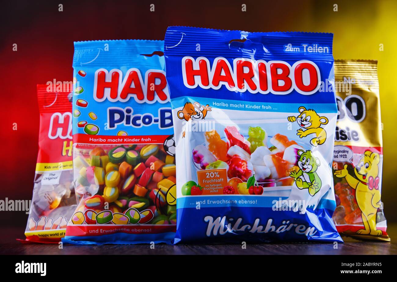 POZNAN, POL - MAR 22, 2019: Packages of gummy candies produced by ...
