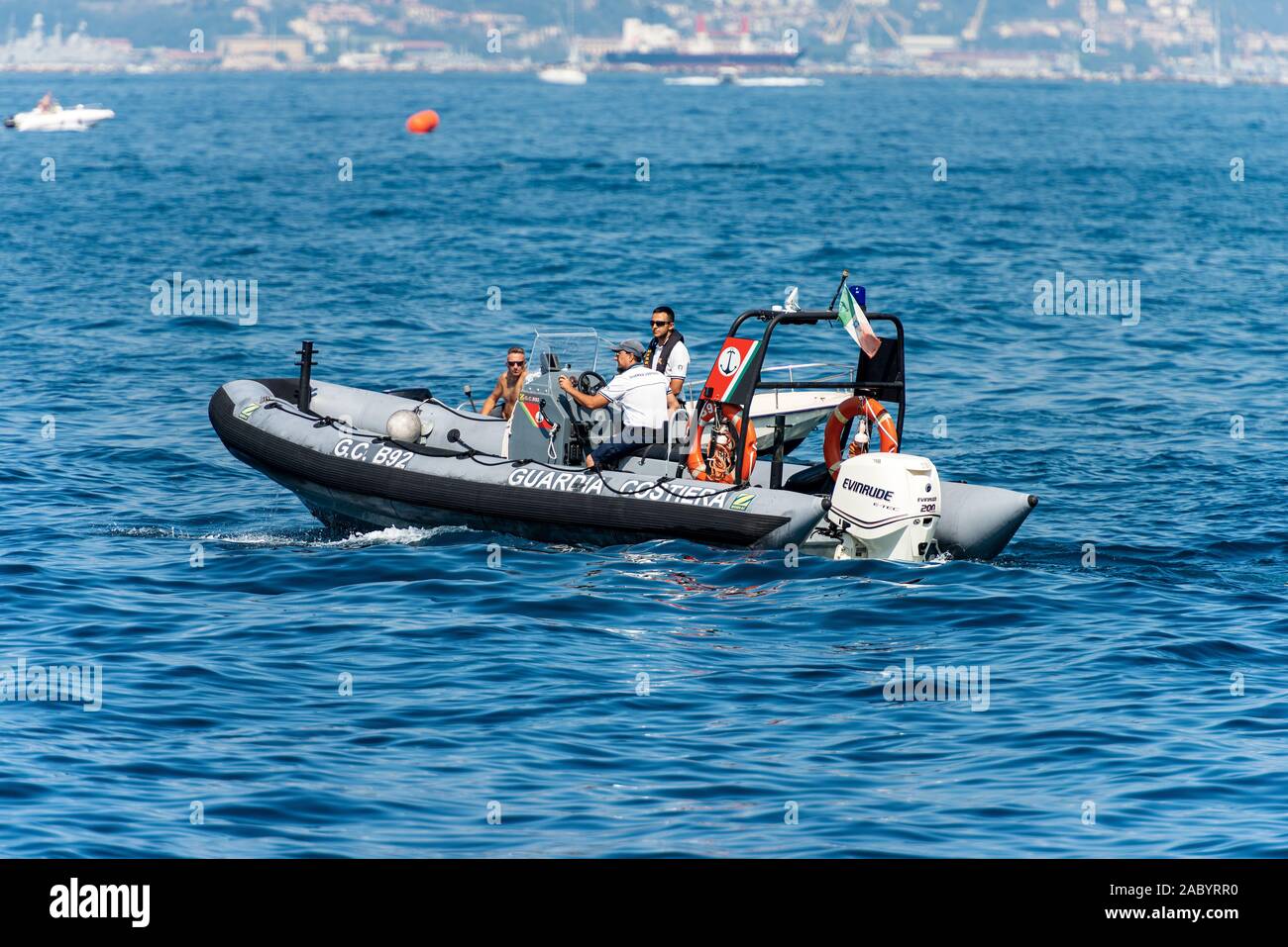 An Italian coast guard patrol (Guardia Costiera) in the Mediterranean ...