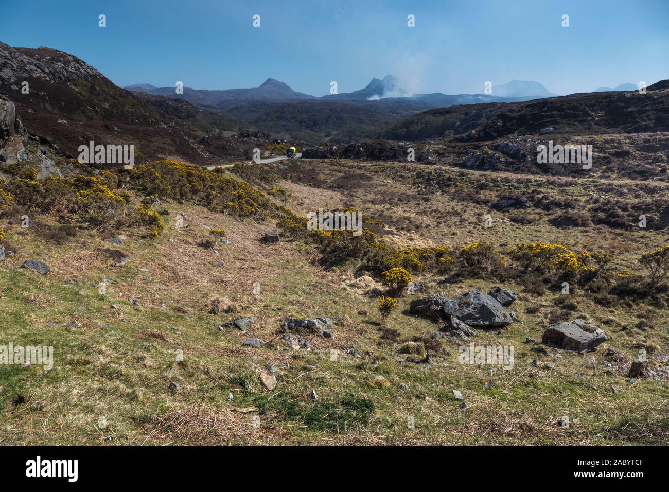 Peat fires on the slopes of Suilven, Scotland Stock Photo - Alamy
