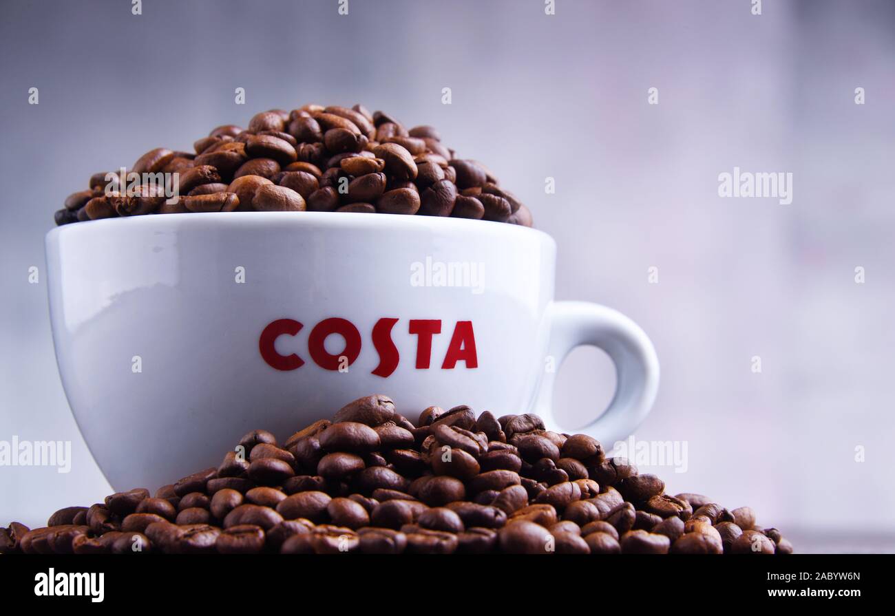 POZNAN, POL - MAR 29, 2019: Cup of Costa Coffee, a brand of British ...