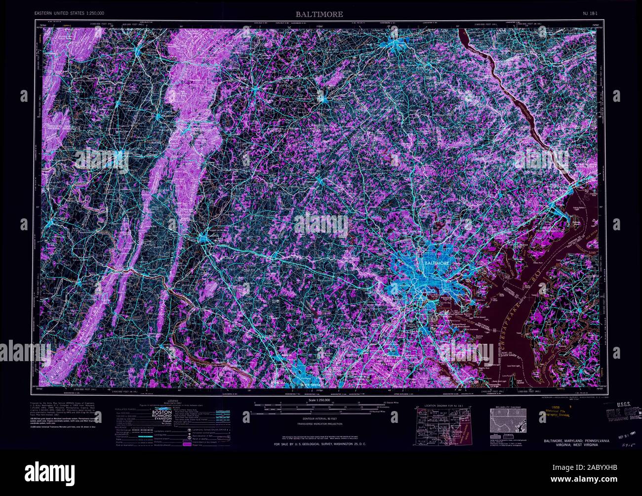 USGS TOPO Map Pennsylvania MD Baltimore 257766 1961 250000 Inverted ...